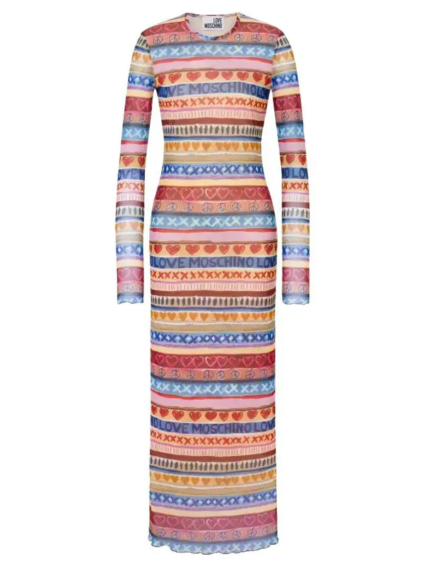 Moschino Printed Mesh Maxi Dress - Red