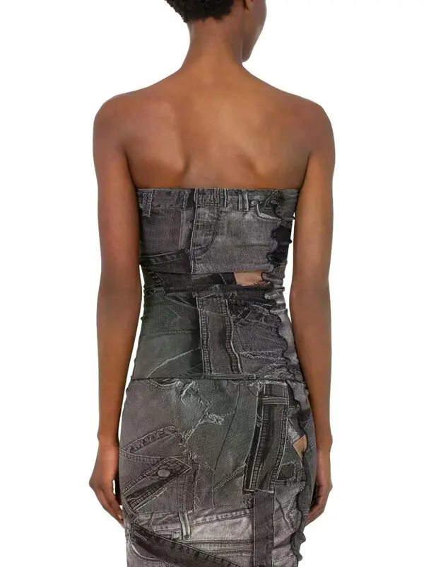 Moschino Printed Mesh Strapless Top - Grey