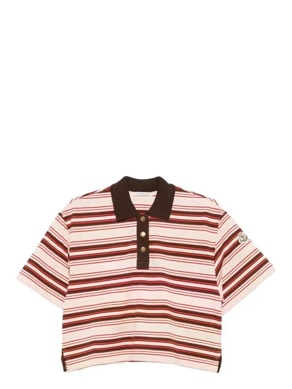 Moncler Striped Short Sleeve Polo Shirt - Pink