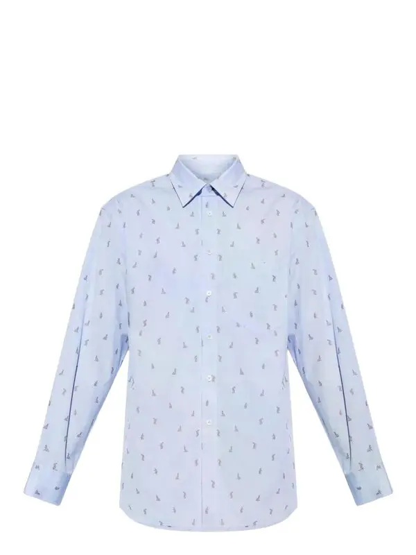 Paul Smith Rabbit-print Long-sleeve Shirt - Blue