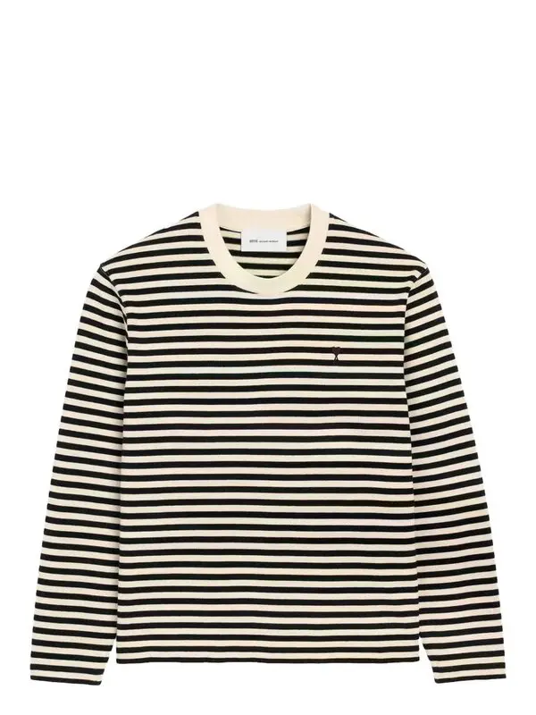 AMI Paris Marinière Cotton T-shirt With De Coeur Embroidery - Black