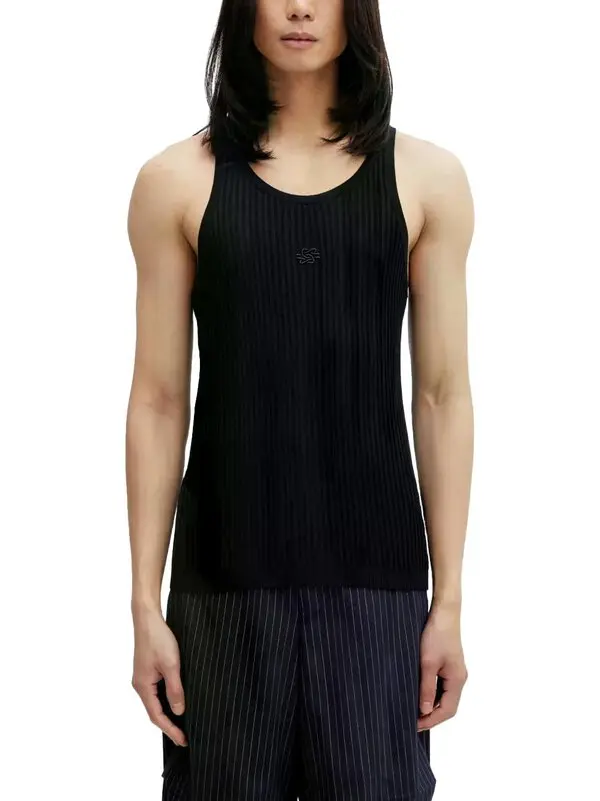 Filling Pieces Ribbed Knit Embroidered Logo Vest - Black