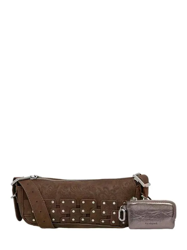 Desigual Embossed Studded Shoulder Bag With Detachable Pouch - Brown