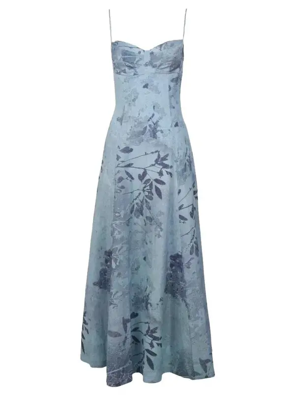 Simkhai Floral Print Sweetheart Neck Spaghetti Strap Maxi Dress - Blue
