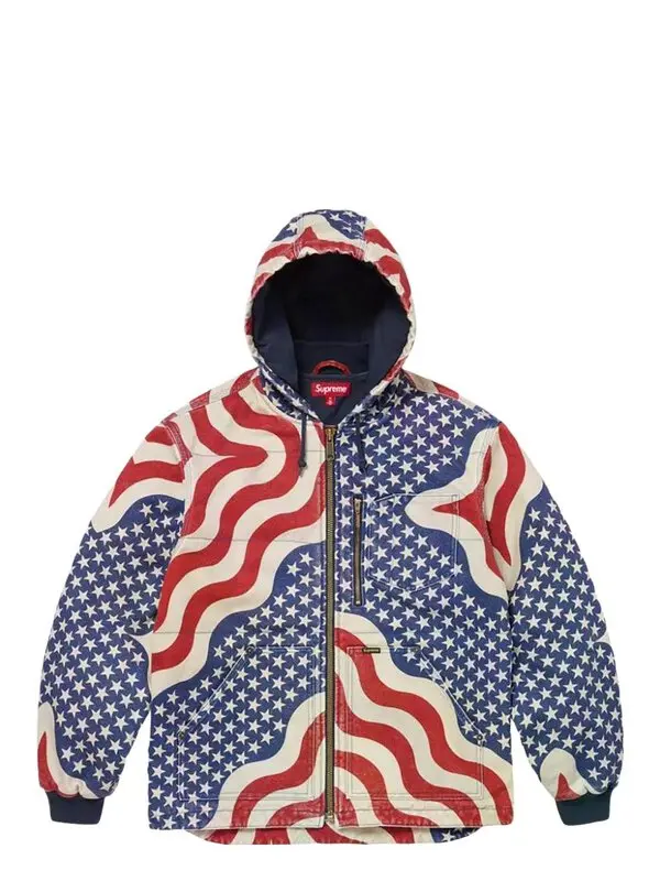 Supreme Flag Print Quilted Jacket - Blue