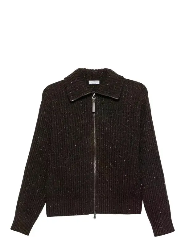 Brunello Cucinelli Sequin-embellished Ribbed Cardigan - Brown