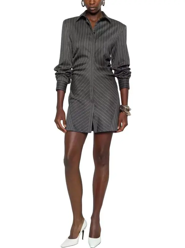 DONDUP Pinstripe Ruched Mini Dress - Grey