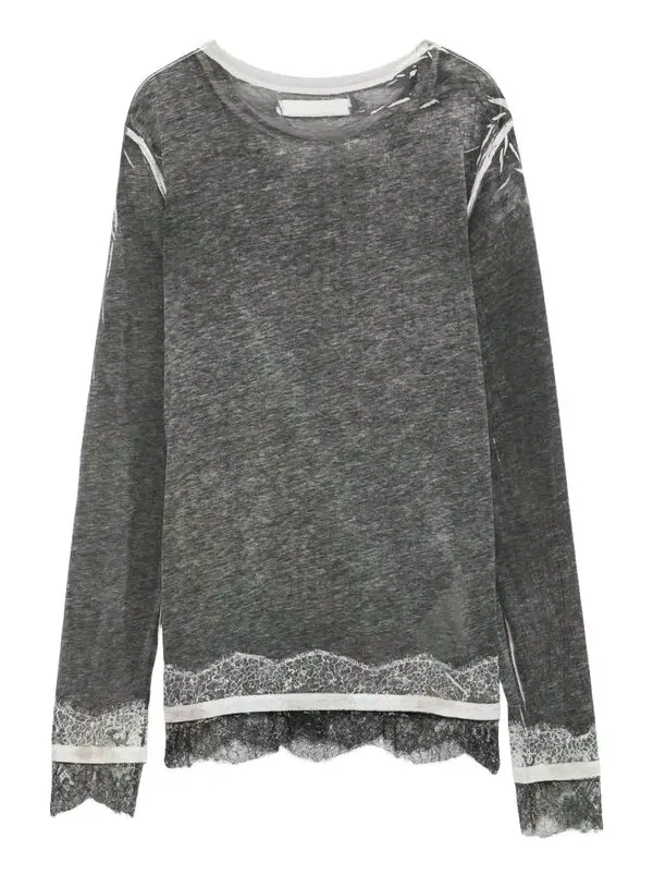 Prada 2000s Lace-trim Long-sleeve T-shirt - Grey