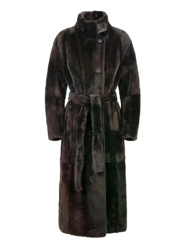 Brunello Cucinelli Belted Shearling Coat - Brown
