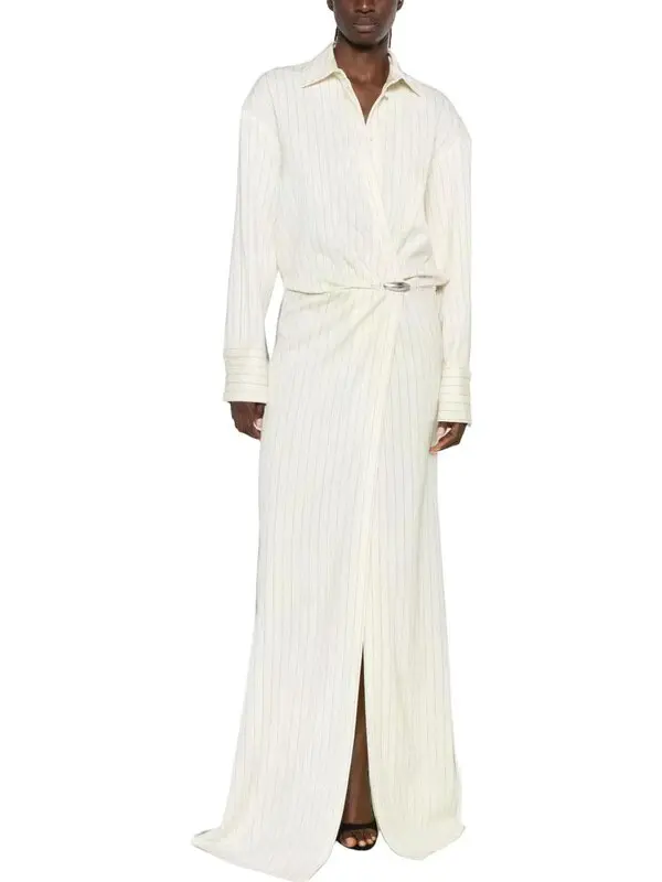 DONDUP Beige Pinstripe Draped Maxi Gown - Neutrals