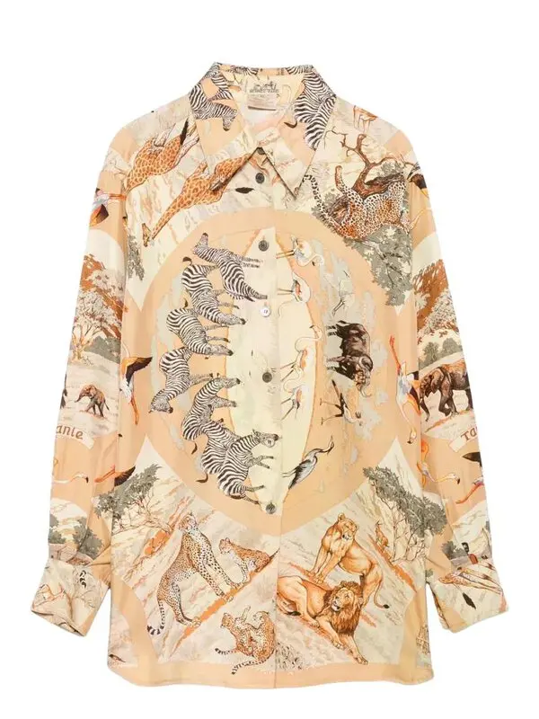 Hermès 1990s Animal Print Silk Shirt - Neutrals