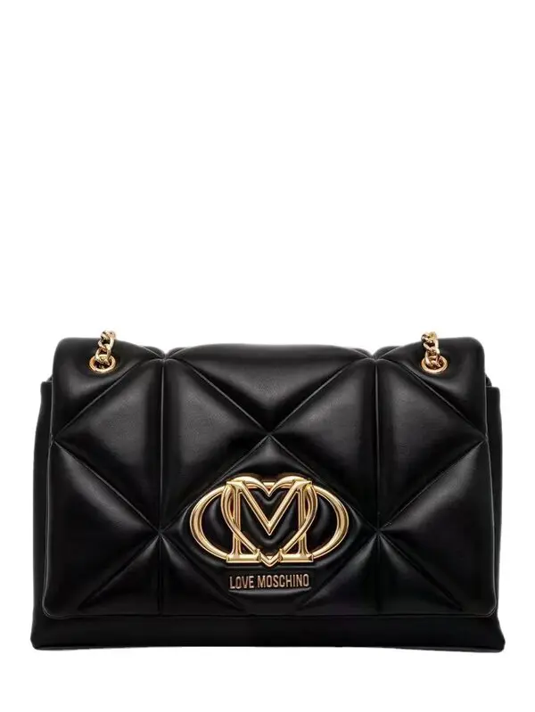Moschino Quilted Logo Plaque Crossbody Bag - Black