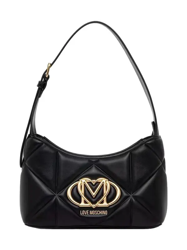 Moschino Diamond Quilted Tote Bag With Gold-tone Logo Plaque - Black