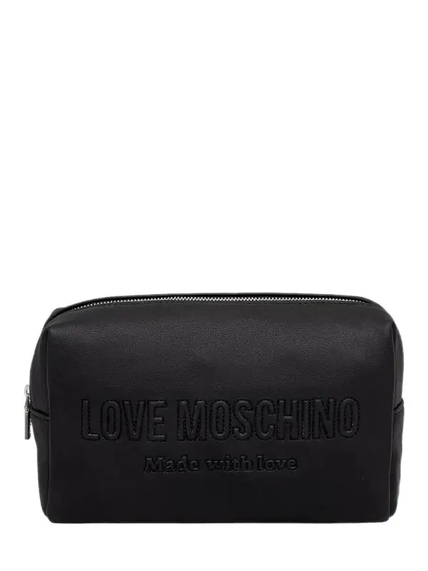 Moschino Logo Embossed Grained Texture Make-up Bag - Black