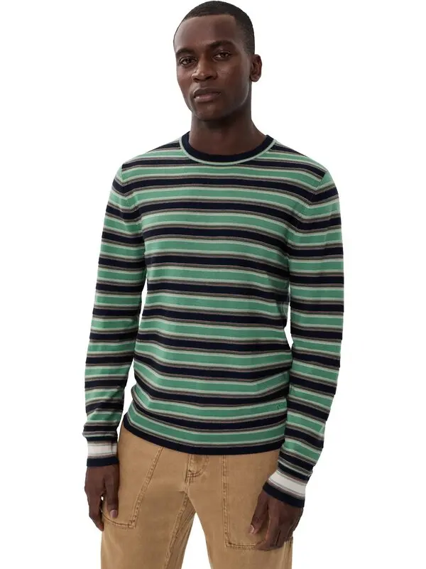 Paul Smith Striped Merino Wool Crew Neck Sweater - Medium Green