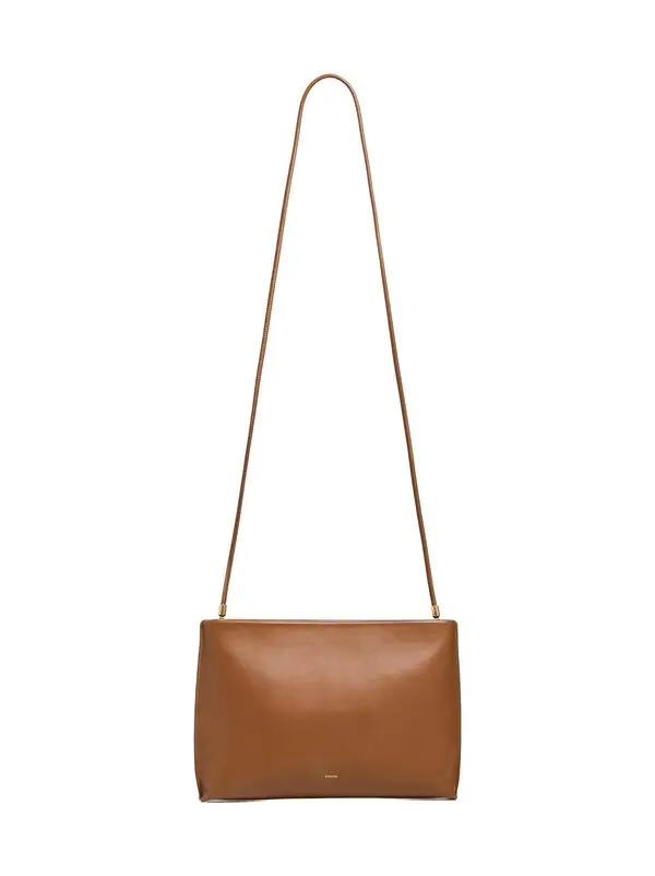 Vince Leather Top Zip Pouch With Crossbody Strap - Saddle