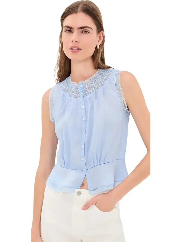 ALEX MILL Collette Ramie Sleeveless Top With Lace Trim - Hydrangea