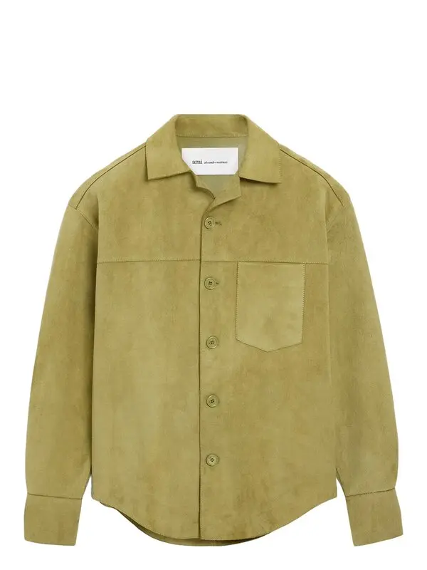 AMI Paris Goat Suede Leather Buttoned Overshirt - Matcha