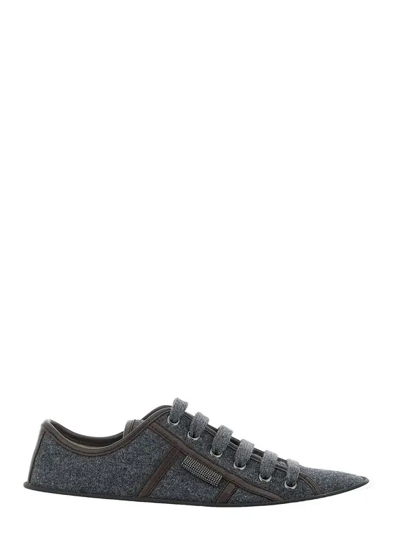 Brunello Cucinelli Low-top Sneakers With Shiny Tab Detail - Gray
