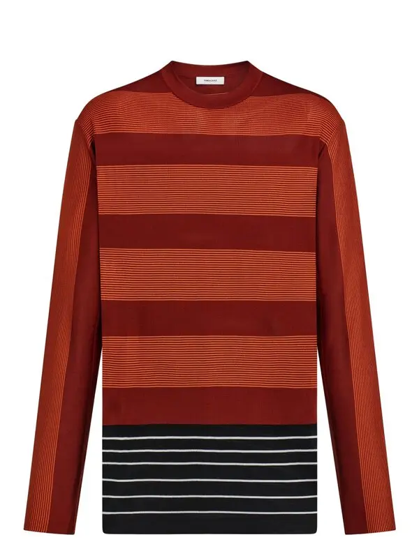 FERRAGAMO Striped Crew Neck Sweater - Red