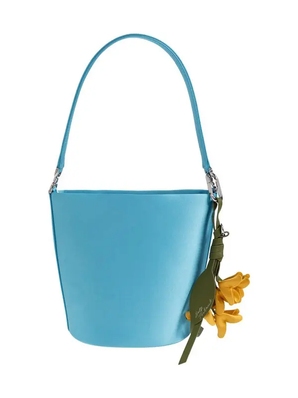 SELF-PORTRAIT Satin Bucket Bag With Floral Charm - Blue