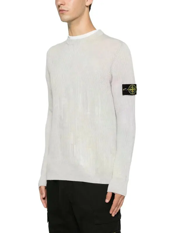 Stone Island Logo Patch Ribbed Knit Sweater - Grey
