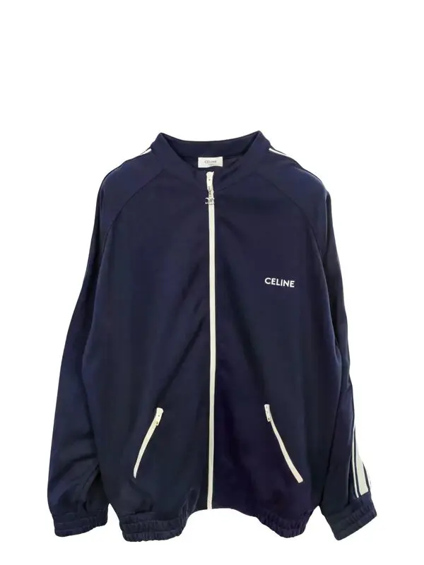 Celine Logo Embroidered Zip-up Jacket - Blue