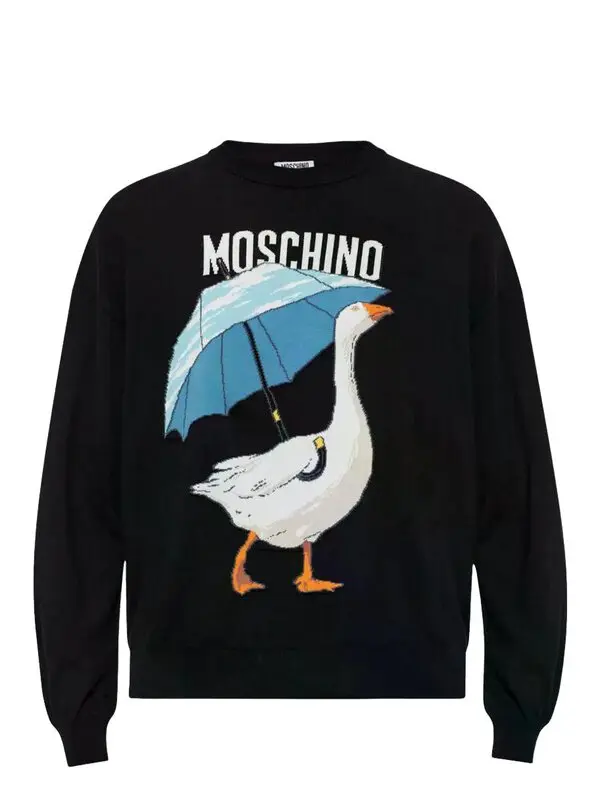 Moschino Goose Intarsia Crew Neck Sweater - Black