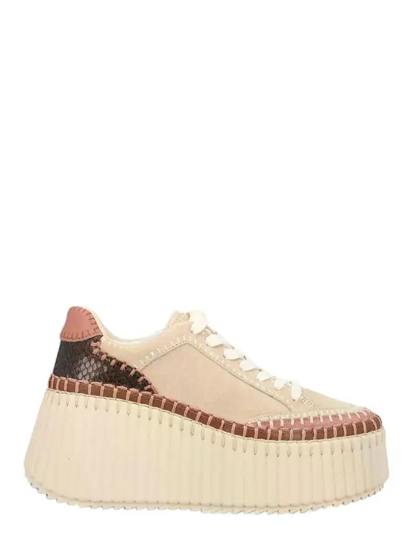 Chloé Nama Wedge Sneakers With Embossed Python-effect Accents - Neutrals