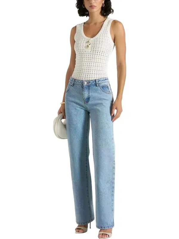 Manière De Voir Calista Line-art Embroidered Straight-leg Jeans - Blue