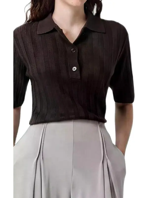 Max Mara Ribbed Knit Polo Shirt - Brown
