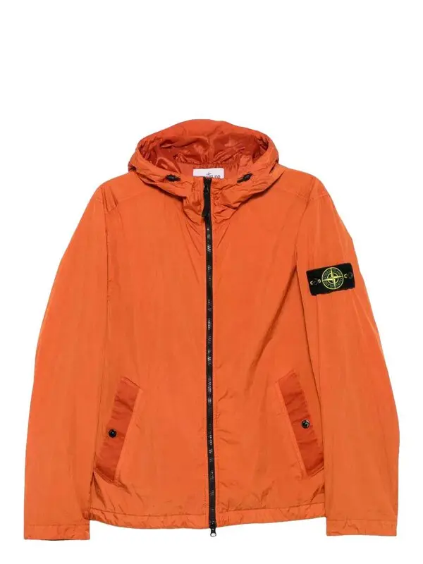 Stone Island Logo Patch Hooded Jacket - Orange