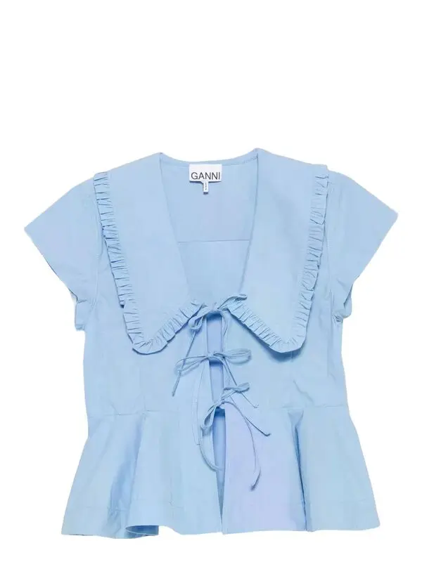 GANNI Light Ruffled Peplum Blouse - Blue