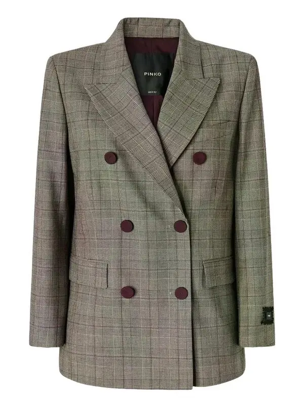 Pinko Check Double-breasted Blazer - Neutrals