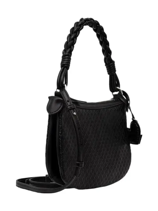 Armani Exchange Mini Monogram-embossed Braided-handle Shoulder Bag - Black