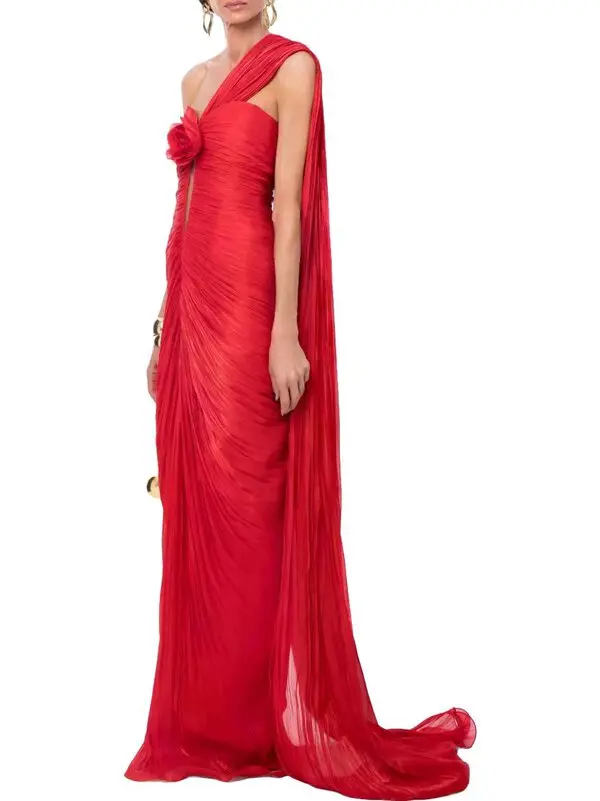 ANA RADU Floral Detail Draped One-shoulder Gown - Red