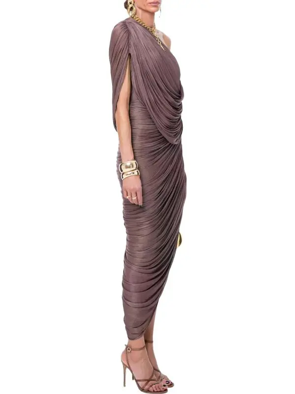ANA RADU One-shoulder Draped Maxi Dress - Brown