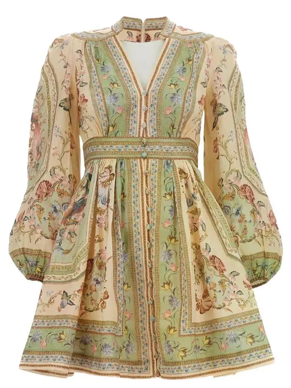 Zimmermann Floral Print Linen Mini Dress - Neutrals