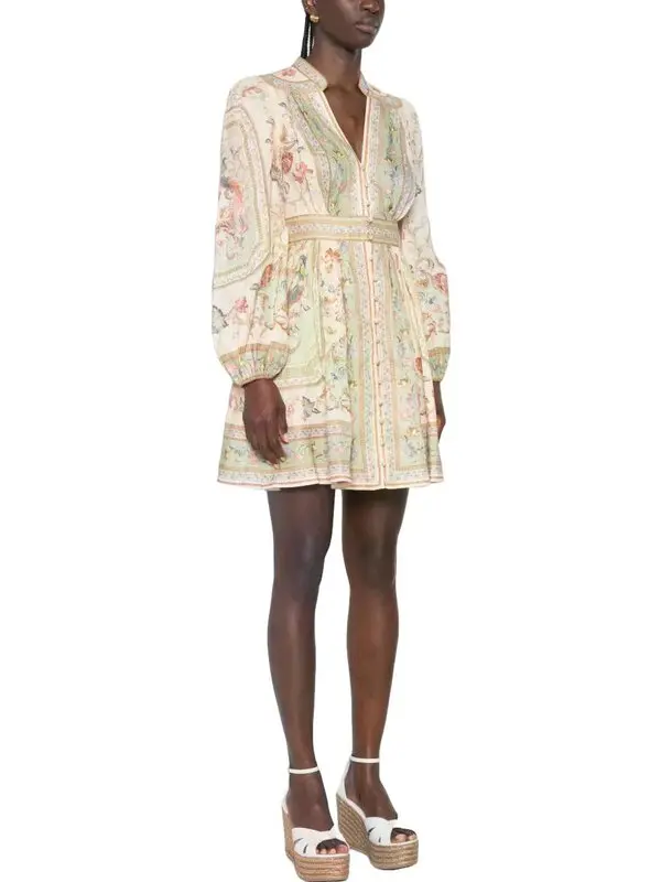 Zimmermann Roselight Plunge Mini Dress - Neutrals
