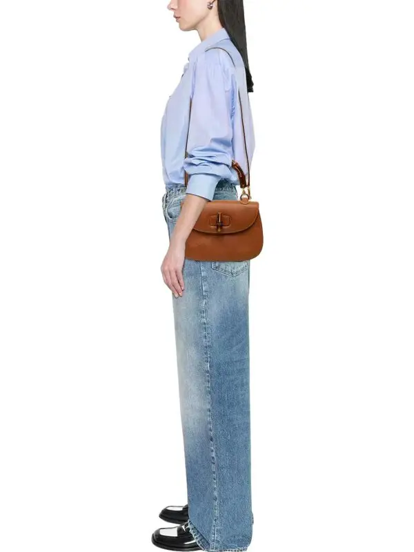 Gucci 20th Century Grained Calfskin Bamboo Night Satchel - Brown