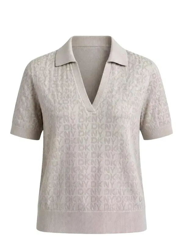 Dkny Jacquard Logo V-neck Polo T-shirt - Neutrals