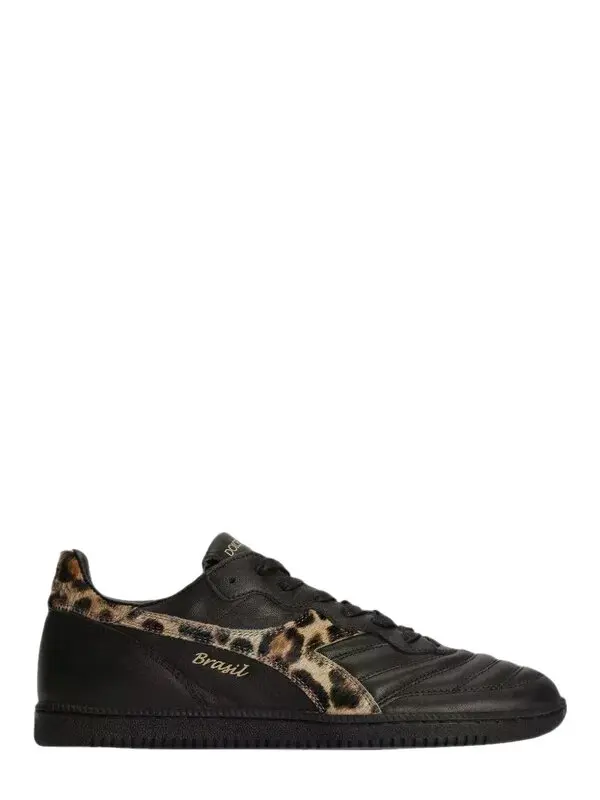 Dolce & Gabbana X Diadora Brasil Calfskin Sneakers With Leopard Print - Black