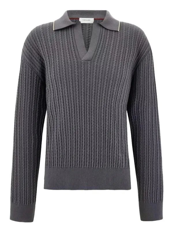 FERRAGAMO Knitted Polo Top - Grey