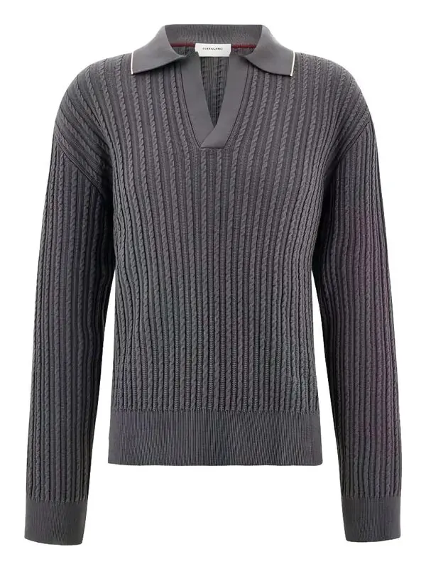 FERRAGAMO Knitted Polo Top - Grey