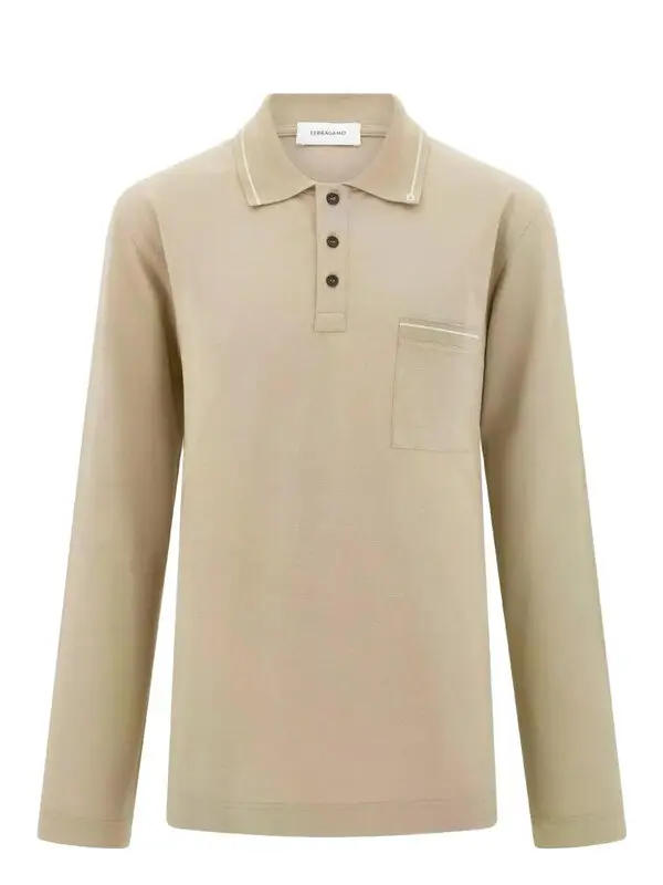 FERRAGAMO Long-sleeved Polo Shirt - Neutrals