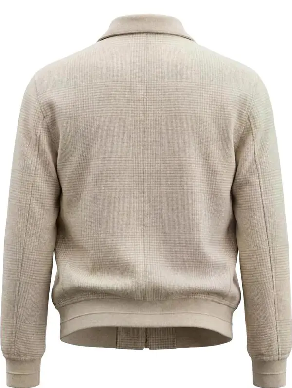Brunello Cucinelli Prince Of Wales Check Cashmere Zip-up Jacket - Neutrals
