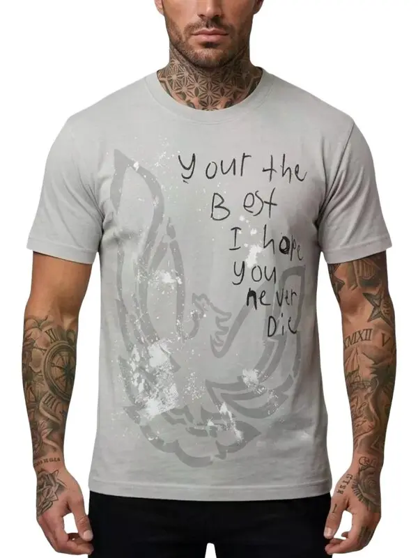 B WOOD Graphic-print Garment-dyed T-shirt - Grey