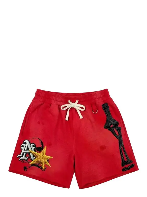 ALL HUMAN Embroidered Distressed Shorts - Red