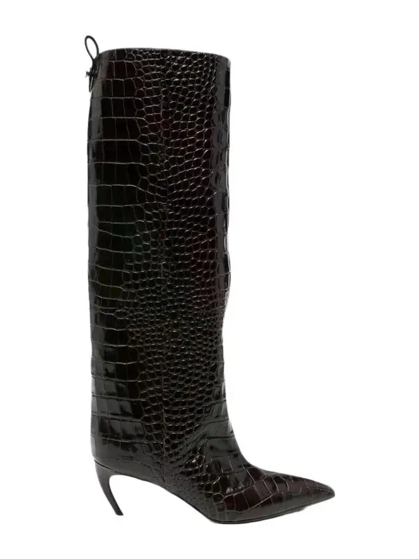 Attico Lea Croc-effect Knee-high Boots - Brown
