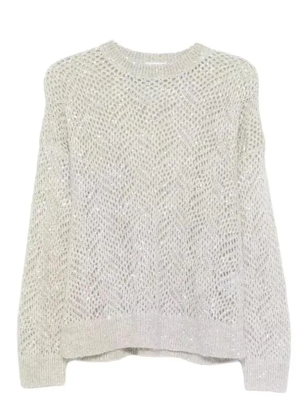 Brunello Cucinelli Sequin-embellished Open-knit Sweater - Grey